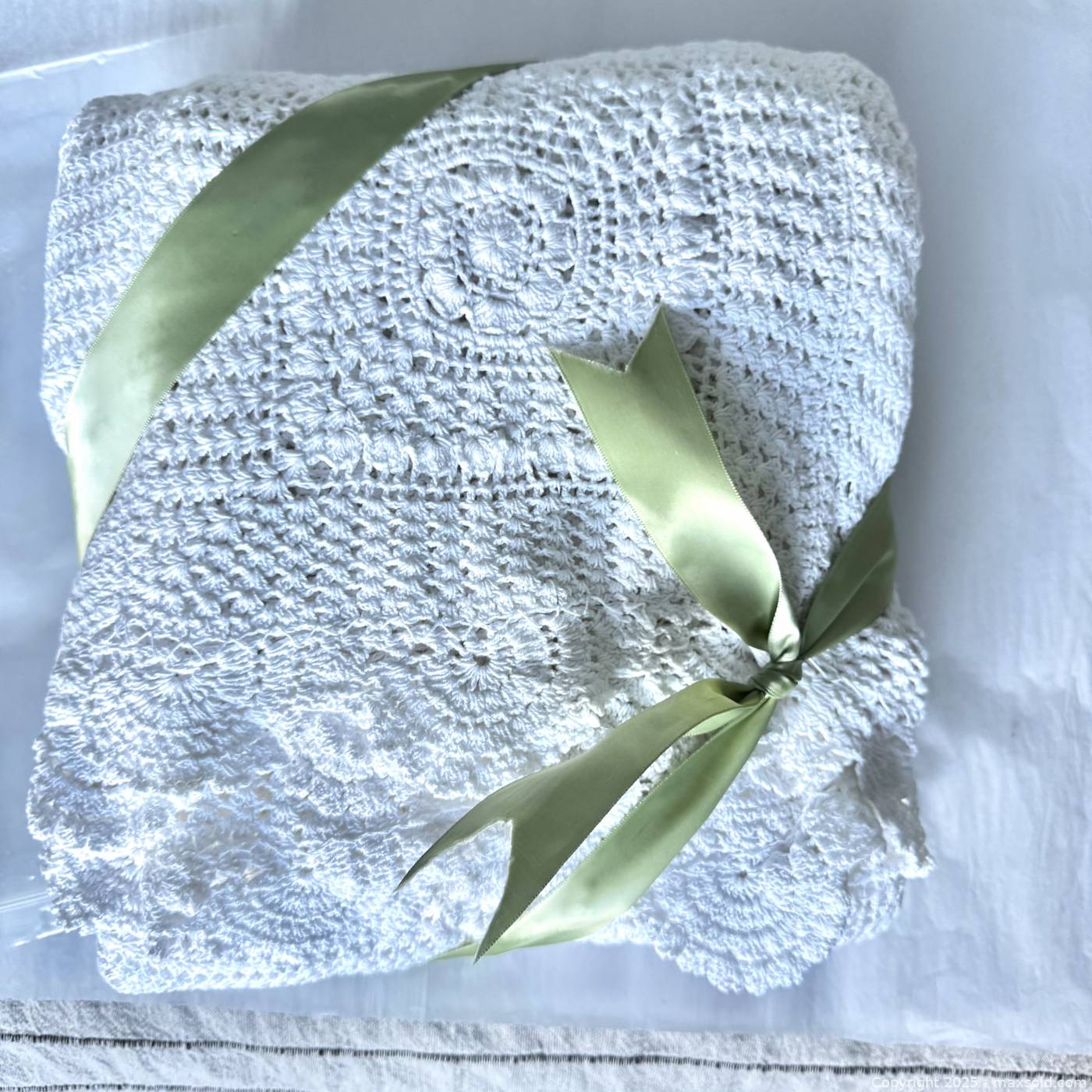 Vintage cotton crocheted bedspread 80" x 80" | Maxsold