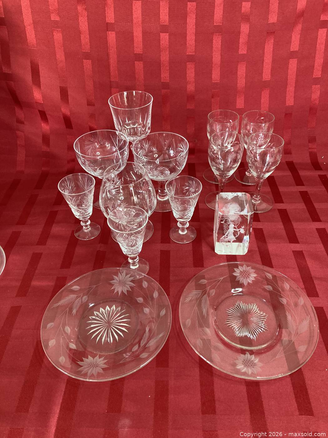 Pinwheel crystal stemware, plates, decor | Maxsold