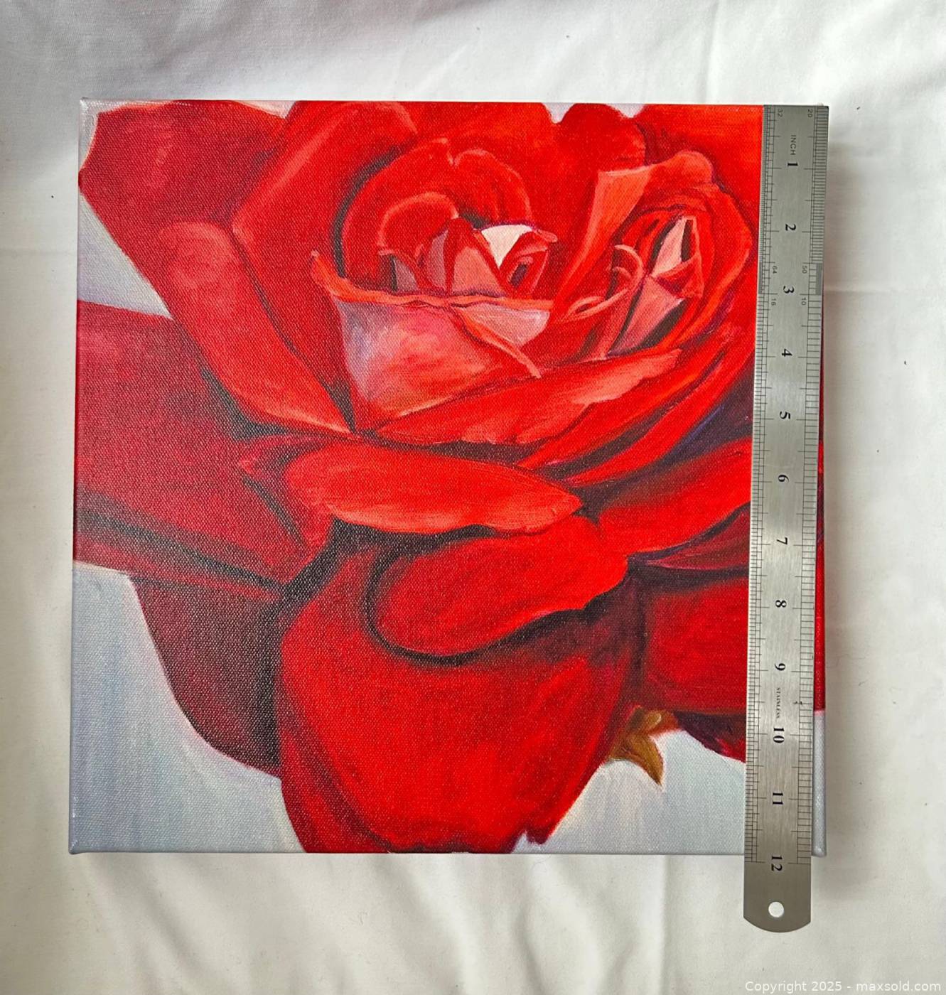 Red rose oil painting on 12x12 gallery canvas | Maxsold