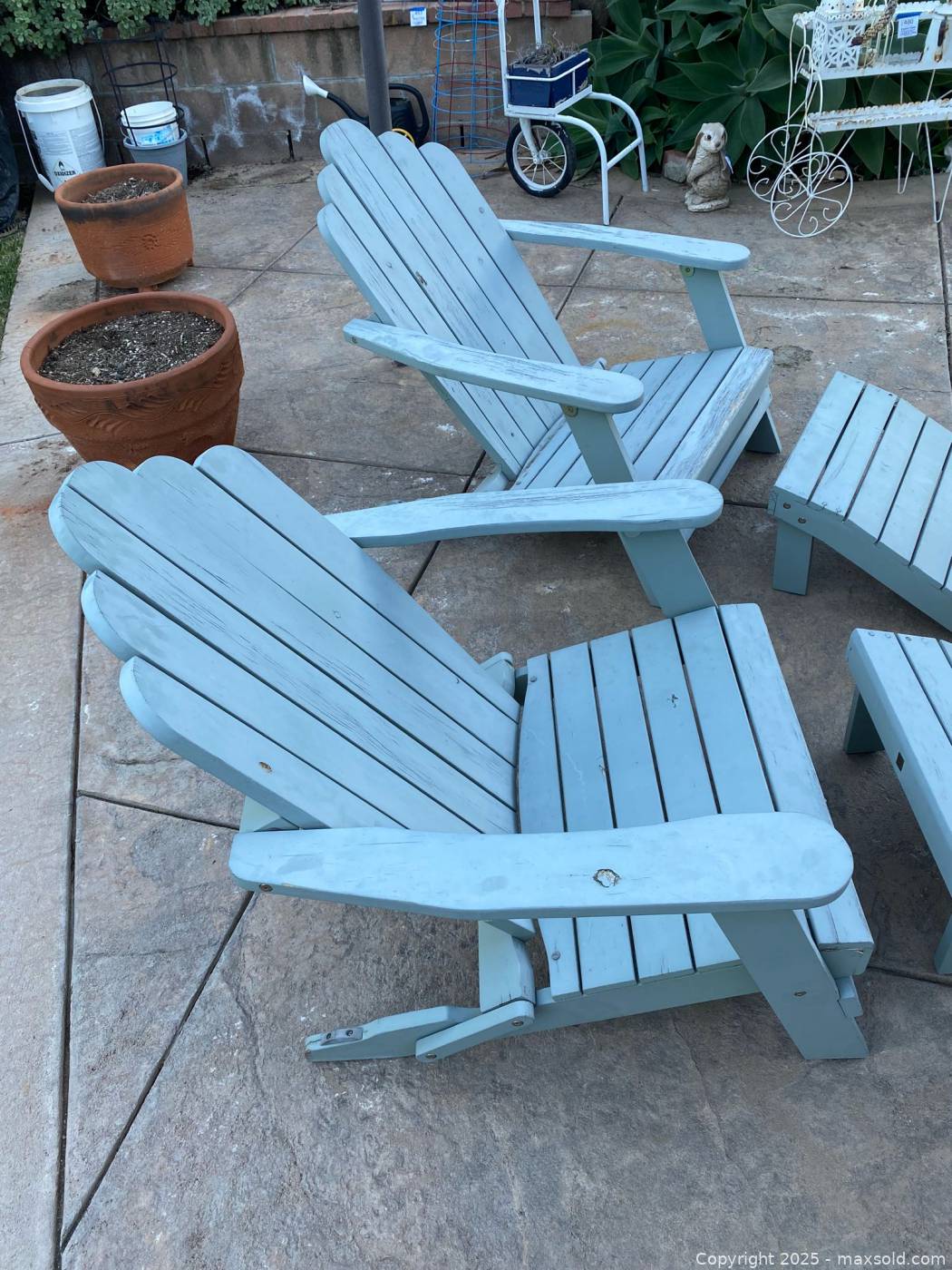 Light Blue Adirondack Wood Chairs With Ottomans | Maxsold