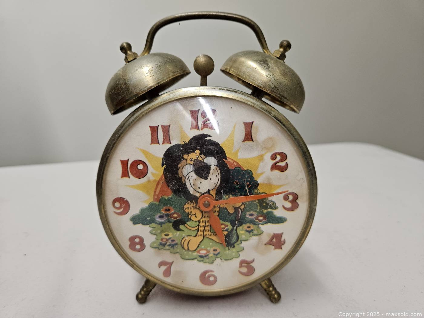 Twin-bell Wind-Up Alarm Clock, Red Cartoon Lion | Maxsold