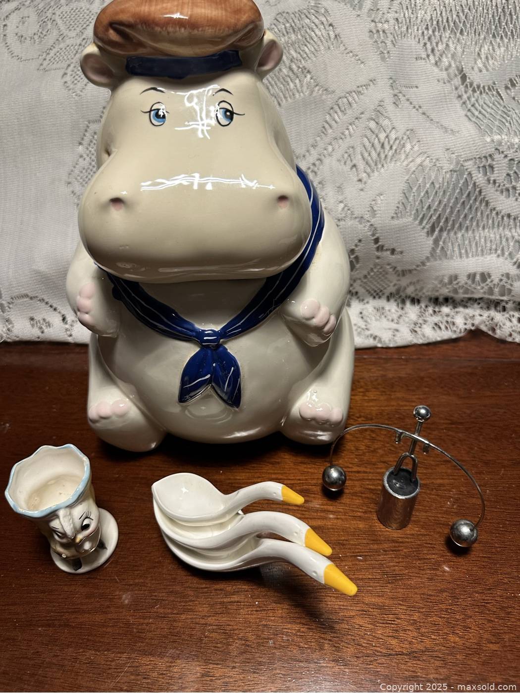 Hippo Cookie Jar, Avon Goose Measuring Spoons, Chick Egg Cup, Balancing ...
