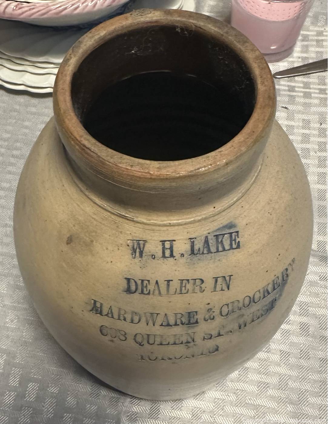 Stoneware vase advertising V.H. Lake Toronto | Maxsold