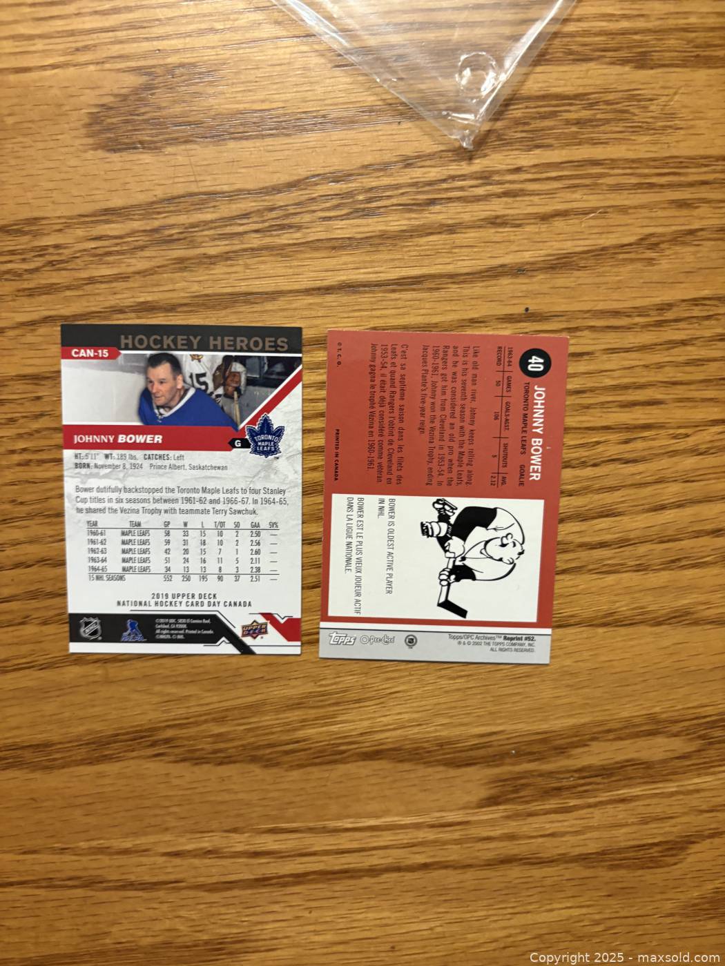 2 Johnny Bower hockey cards | Maxsold