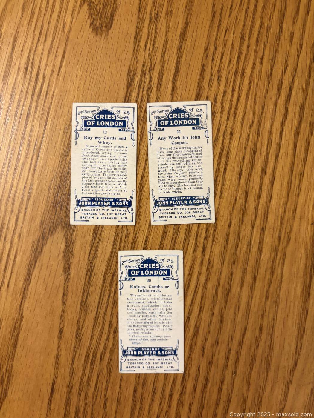 1913 Player’s “Cries of London” tobacco cards, 3 | Maxsold