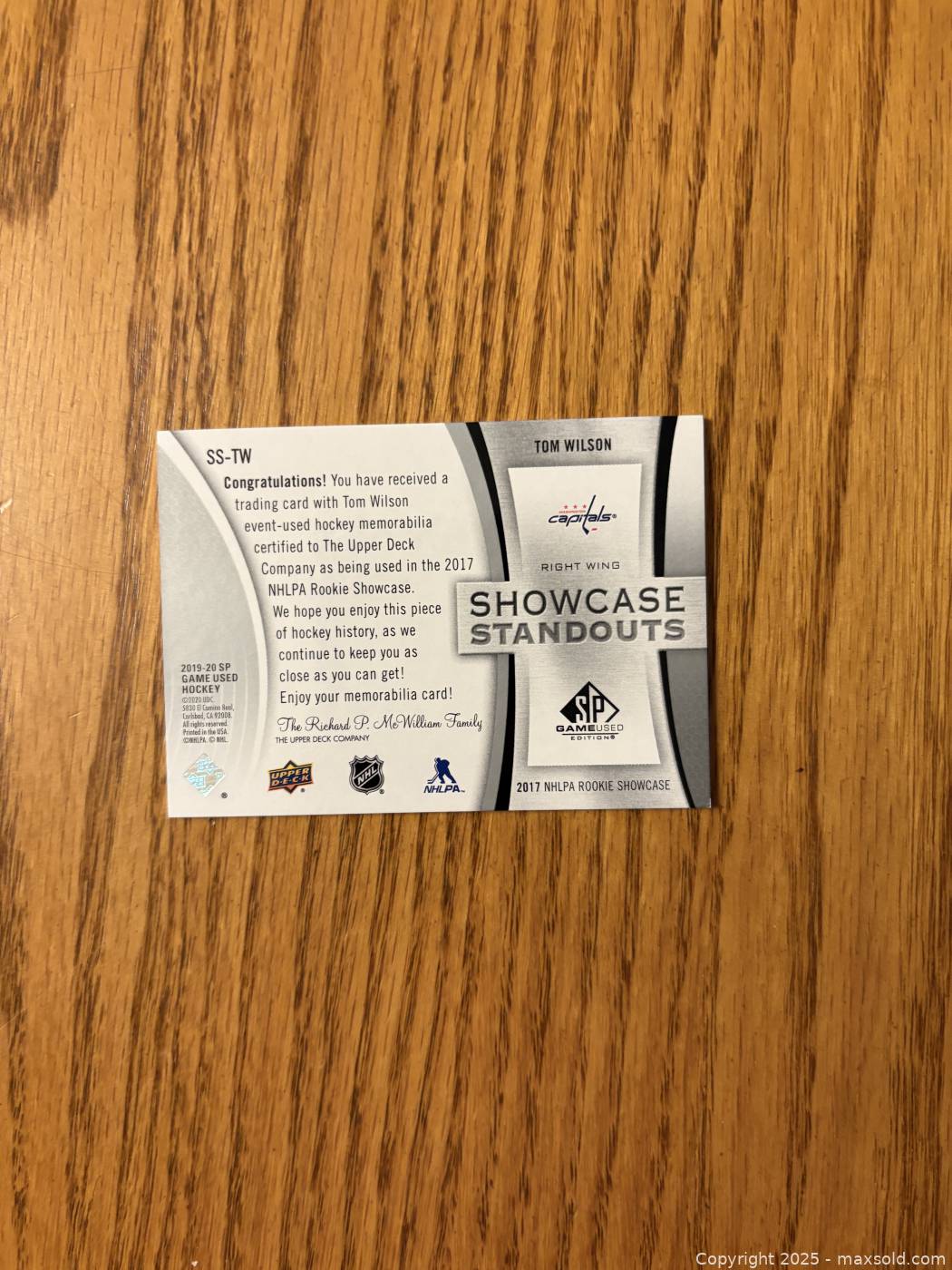 Tom Wilson Showcase Standouts jersey card | Maxsold
