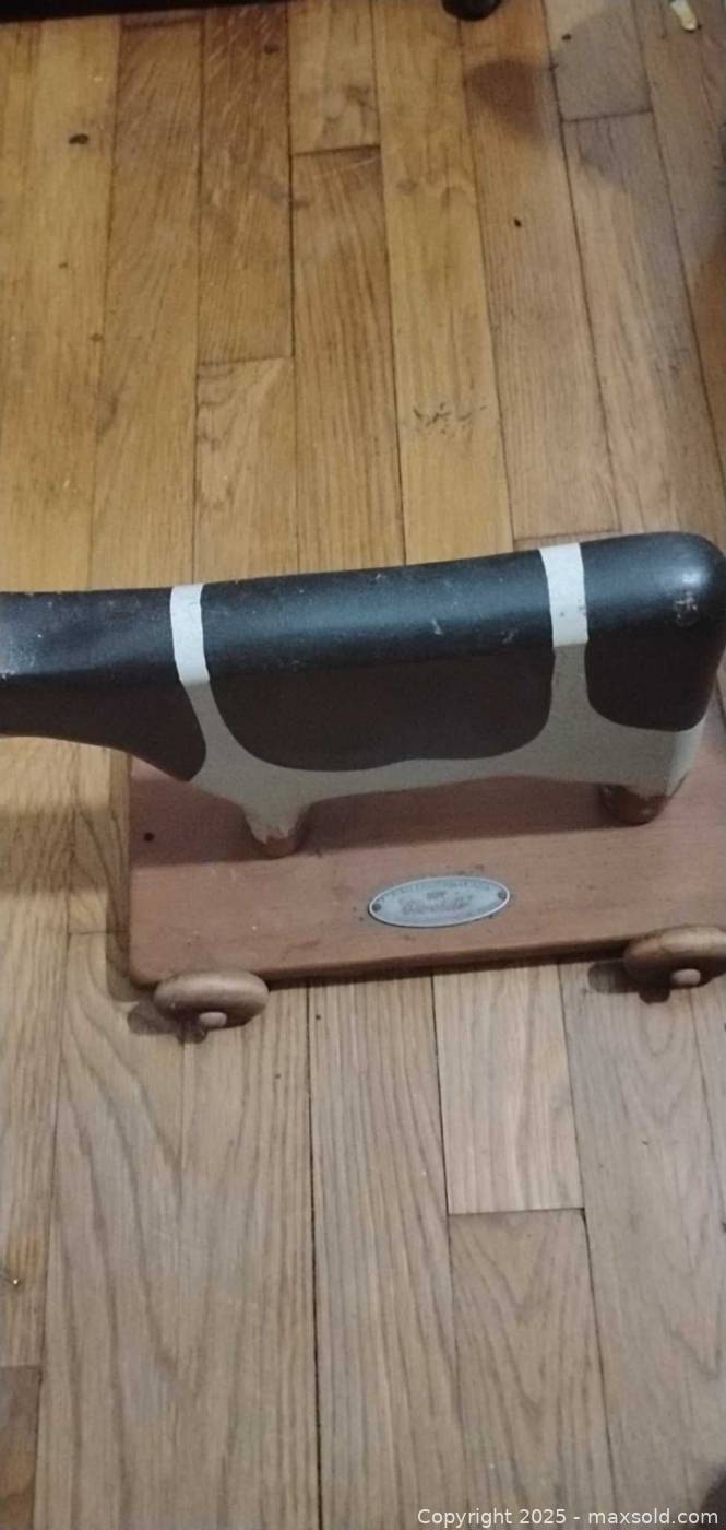 Wooden Cow Push Toy on Wheeled Base | Maxsold