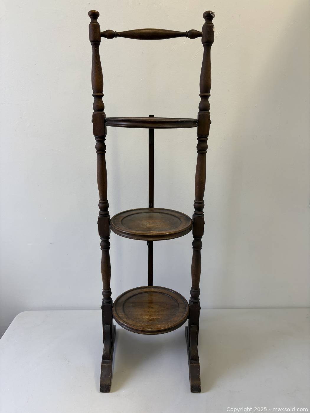 C.1920 George Lippert solid walnut three-tier folding pie stand | Maxsold