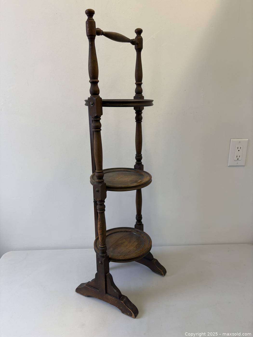 C.1920 George Lippert solid walnut three-tier folding pie stand | Maxsold