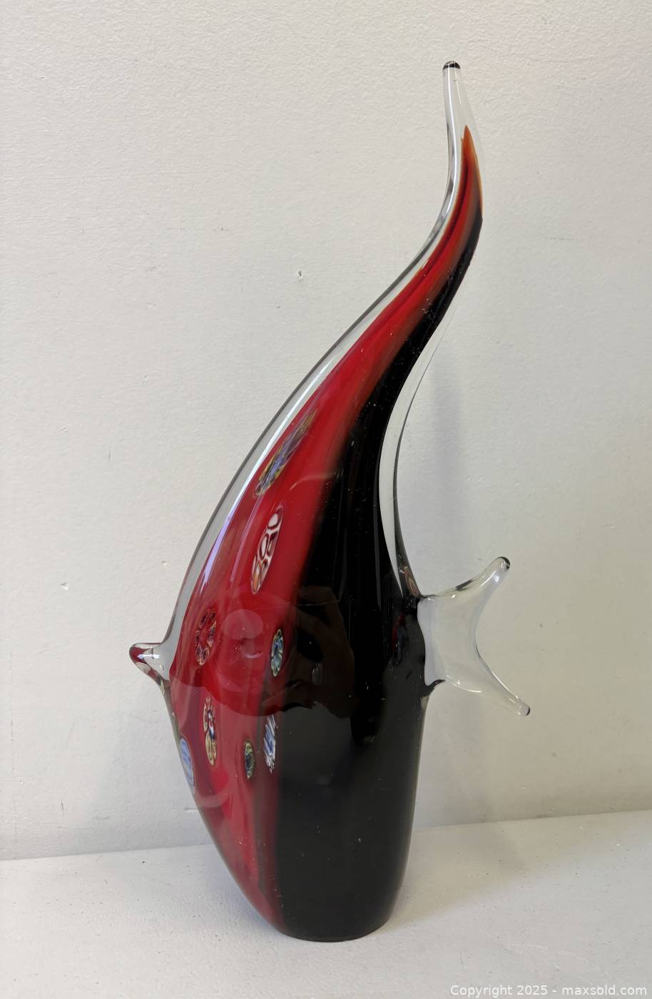 Murano glass black and red angel fish sculpture 12" | Maxsold