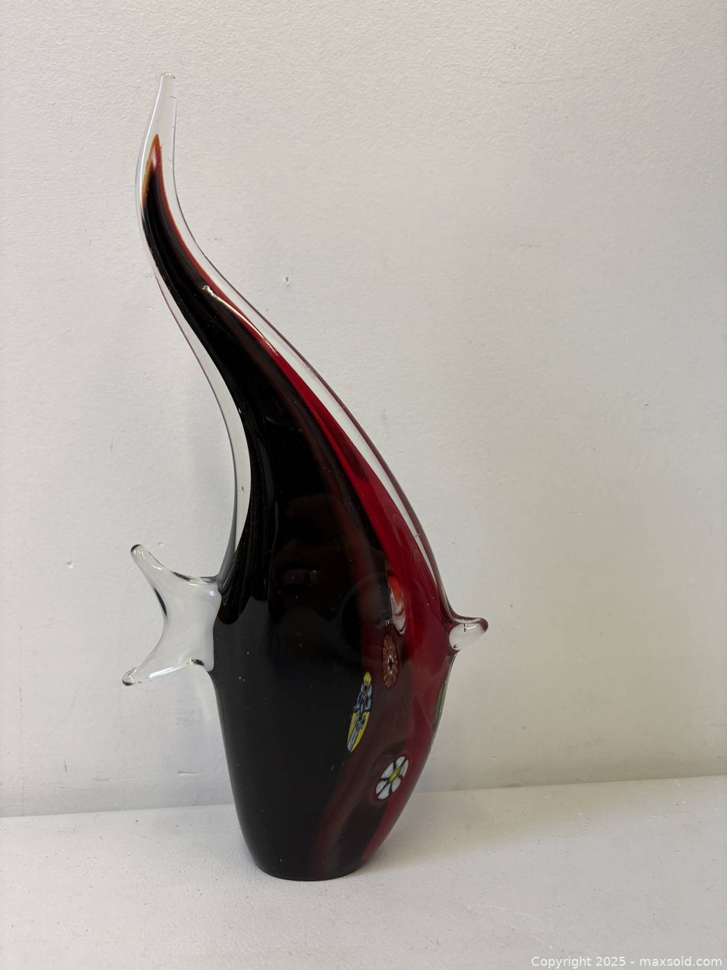 Murano glass black and red angel fish sculpture 12" | Maxsold