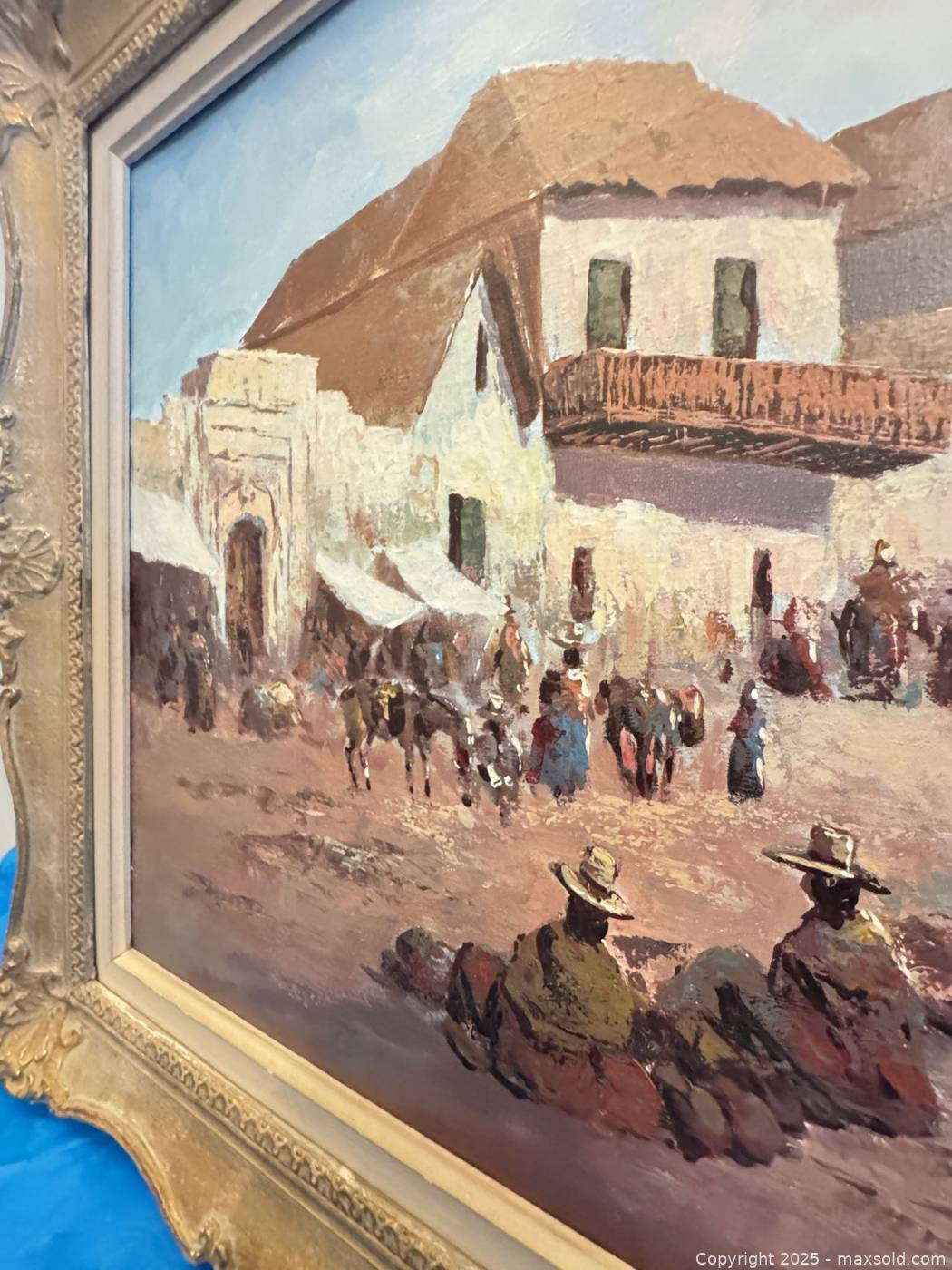 Mangione Spanish village oil painting on canvas 29" x 19" framed | Maxsold