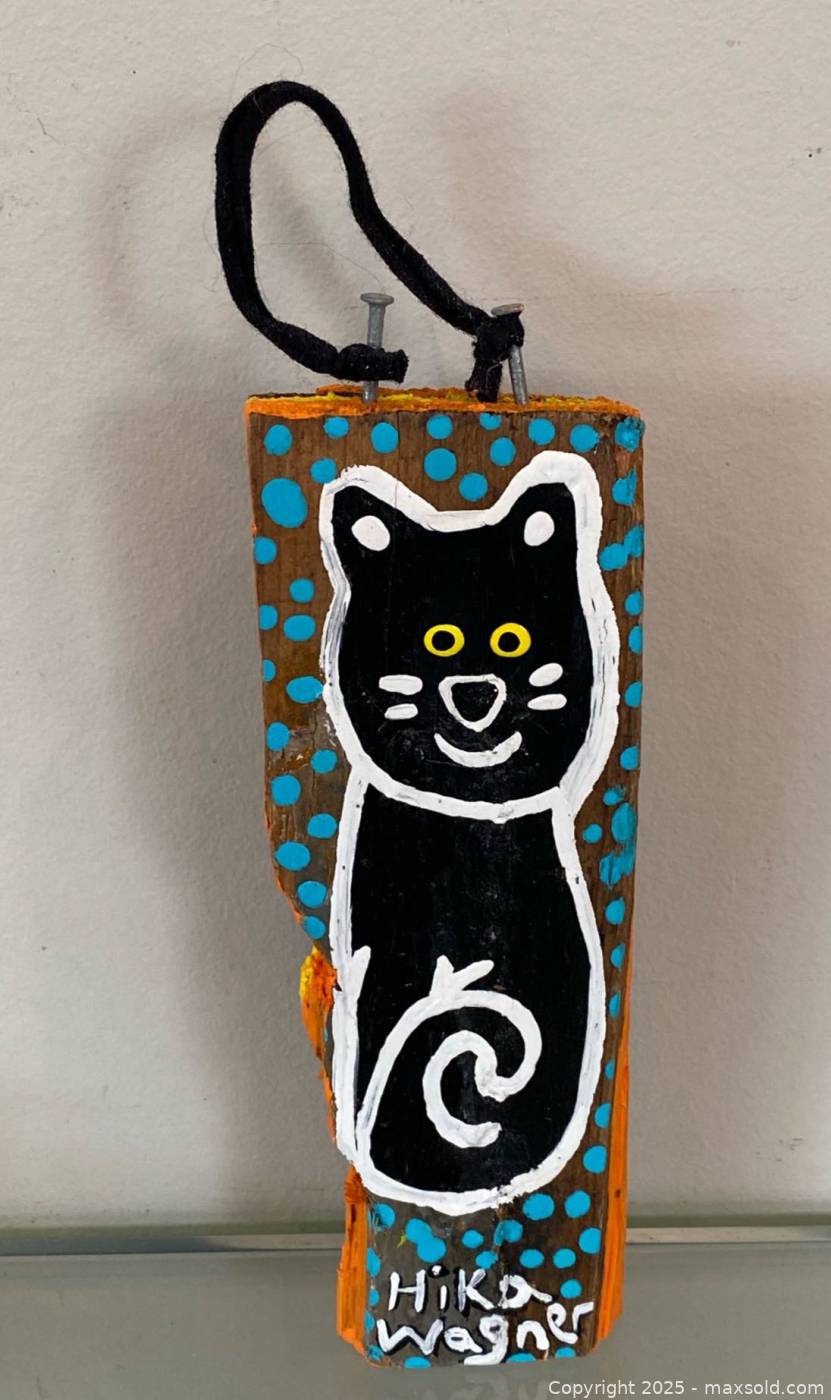 Hika Wagner "Cat with Blue Spots" folk art | Maxsold