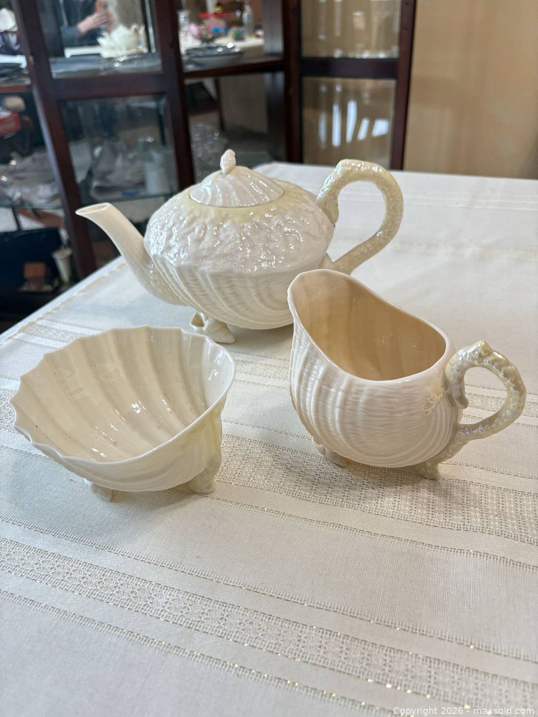 Belleek Neptune cream glazed porcelain tea set 3-piece | Maxsold