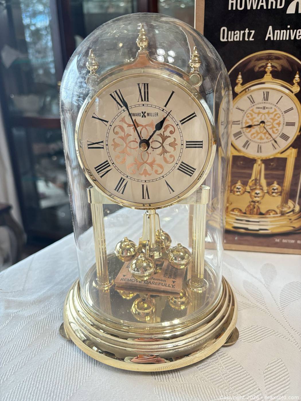 Howard Miller quartz anniversary clock with glass dome, 2 plush teddy ...
