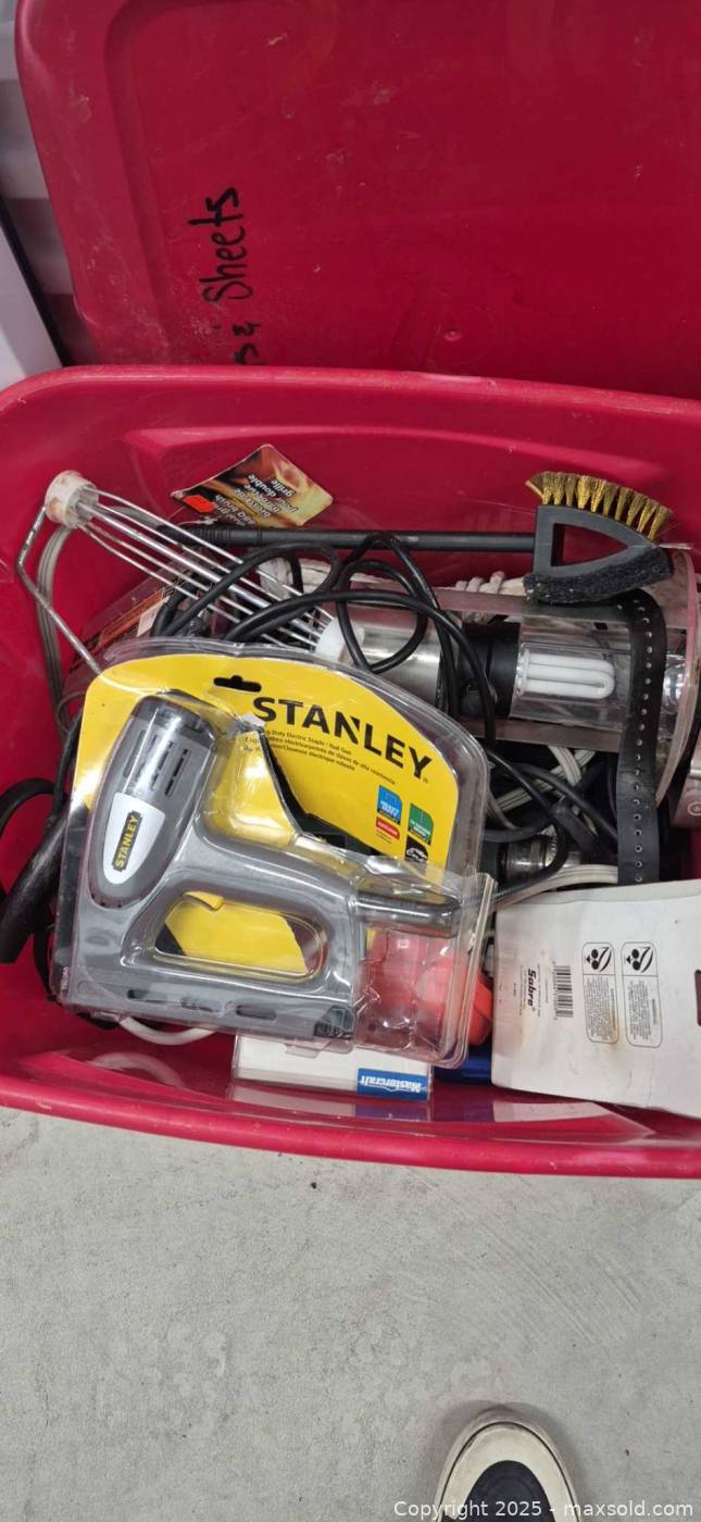 Corded drill, Stanley electric staple gun and assorted hand tools | Maxsold