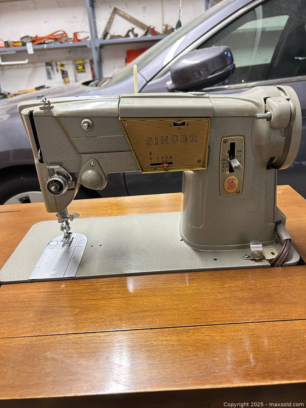 Singer floor model sewing machine & stool | Maxsold