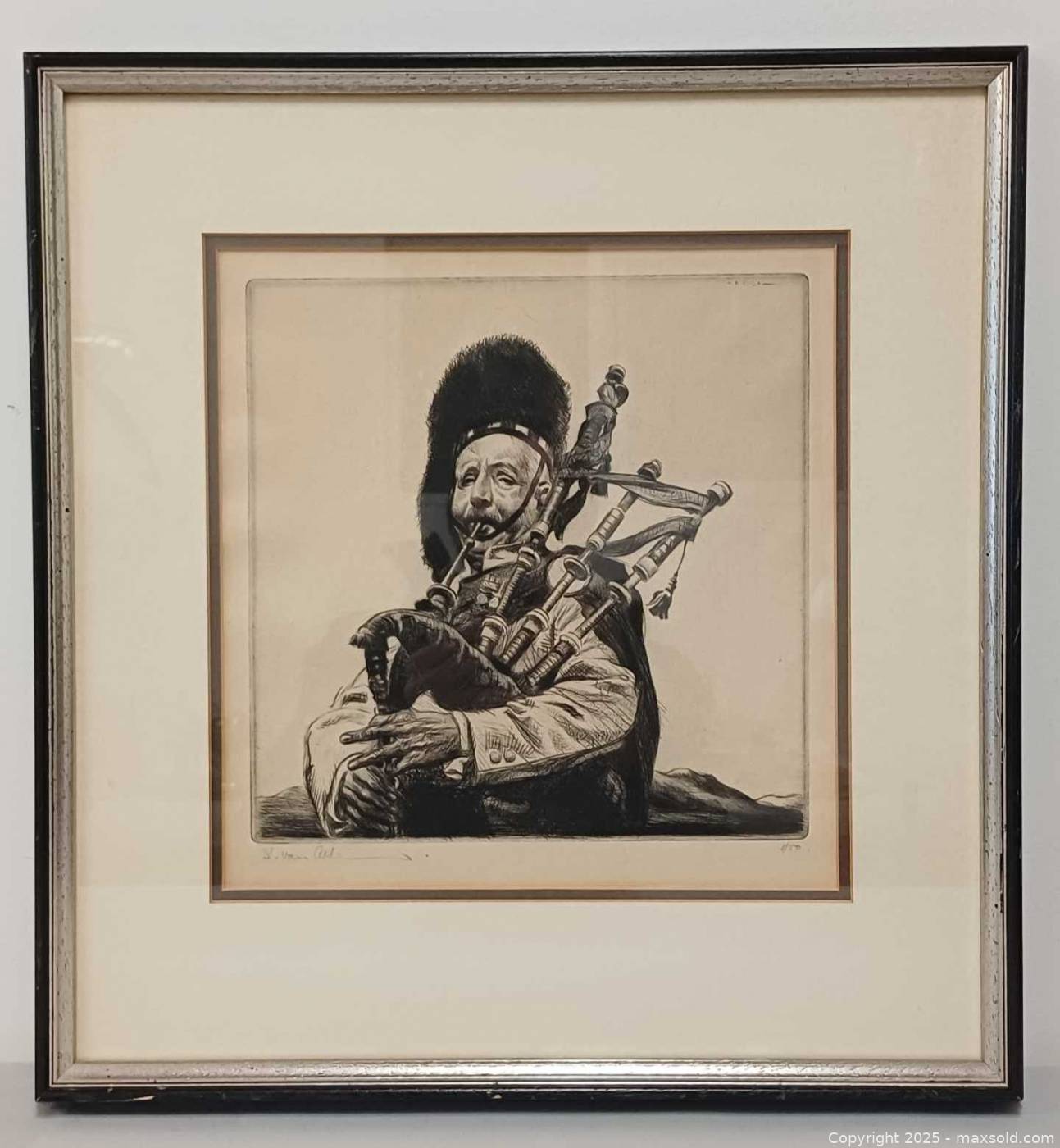 Original drypoint etching The Piper by Salomon Van Abbe | Maxsold