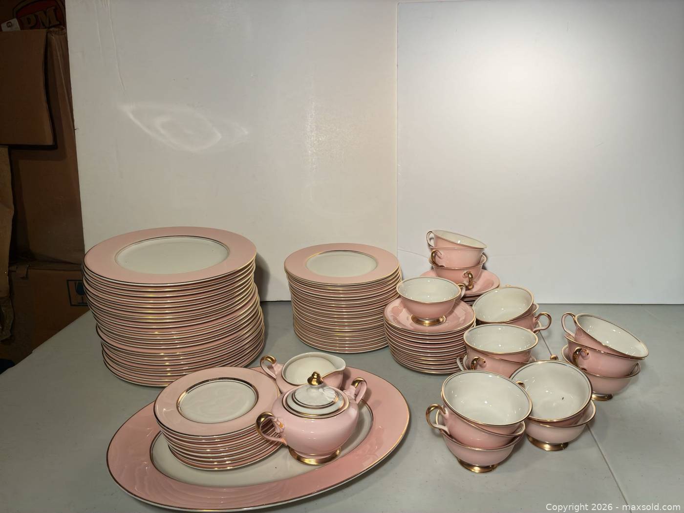 Blush Pink & Gold Porcelain Dinnerware Set ~75 pcs | Maxsold
