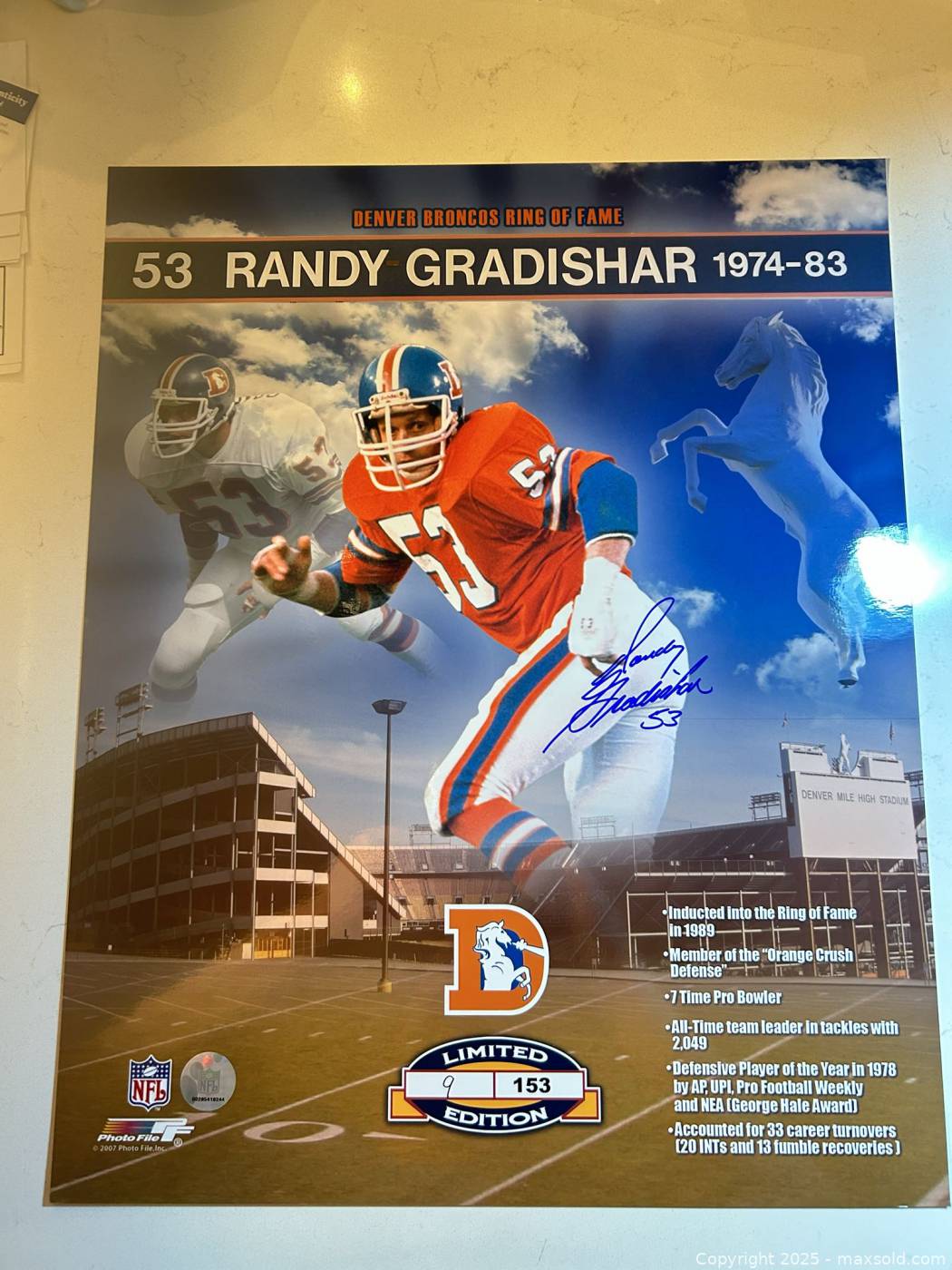 Randy Gradishar signed limited edition 16x20 photo 9/153 | Maxsold