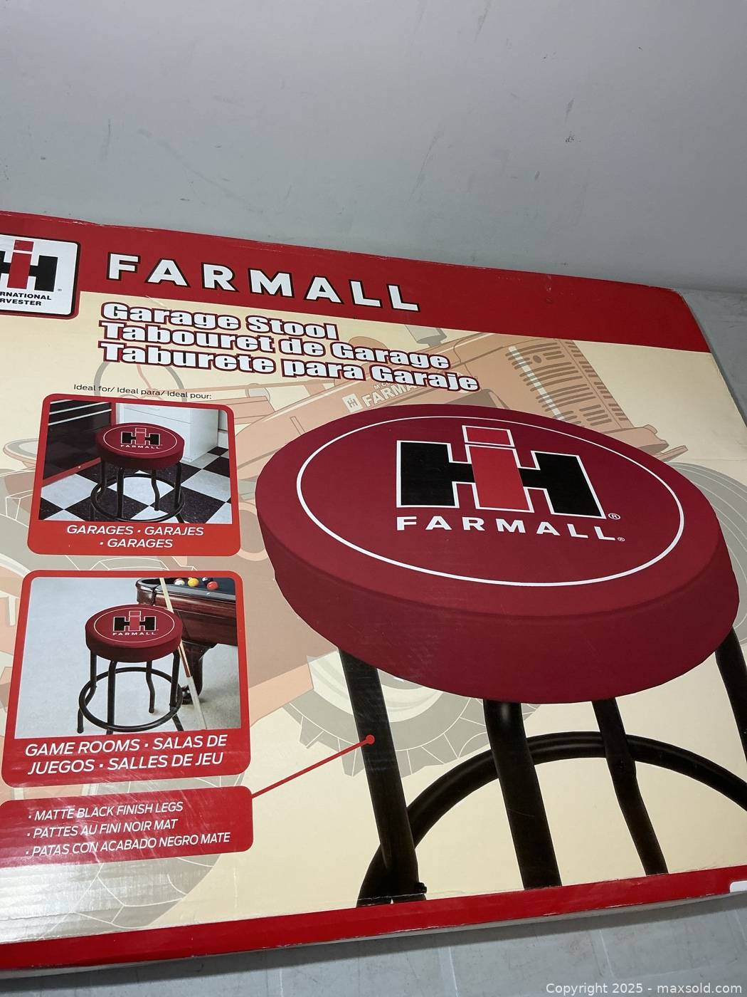 Farmall red garage stool new in box | Maxsold