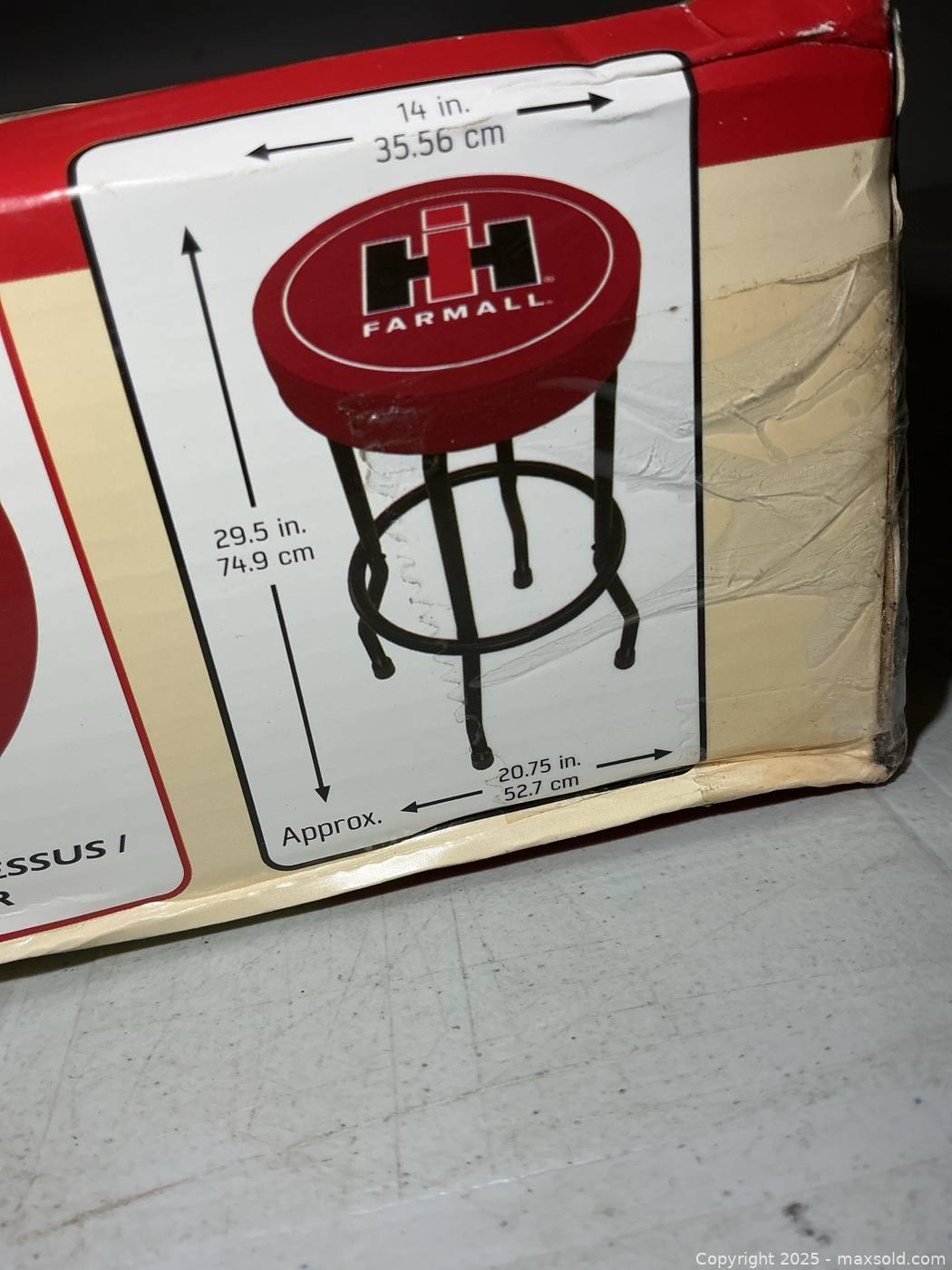 Farmall red garage stool new in box | Maxsold