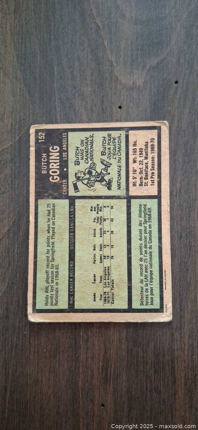 1971 O-Pee-Chee Butch Goring rookie card #122 | Maxsold