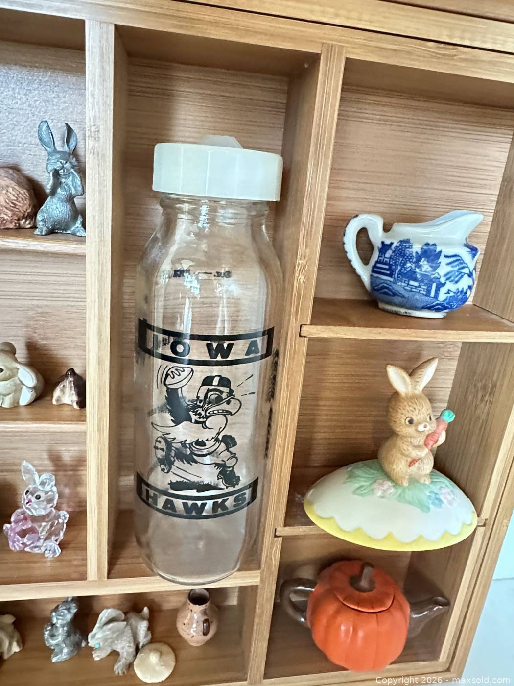 Bunny and Easter miniature figurine collection with bamboo display case ...