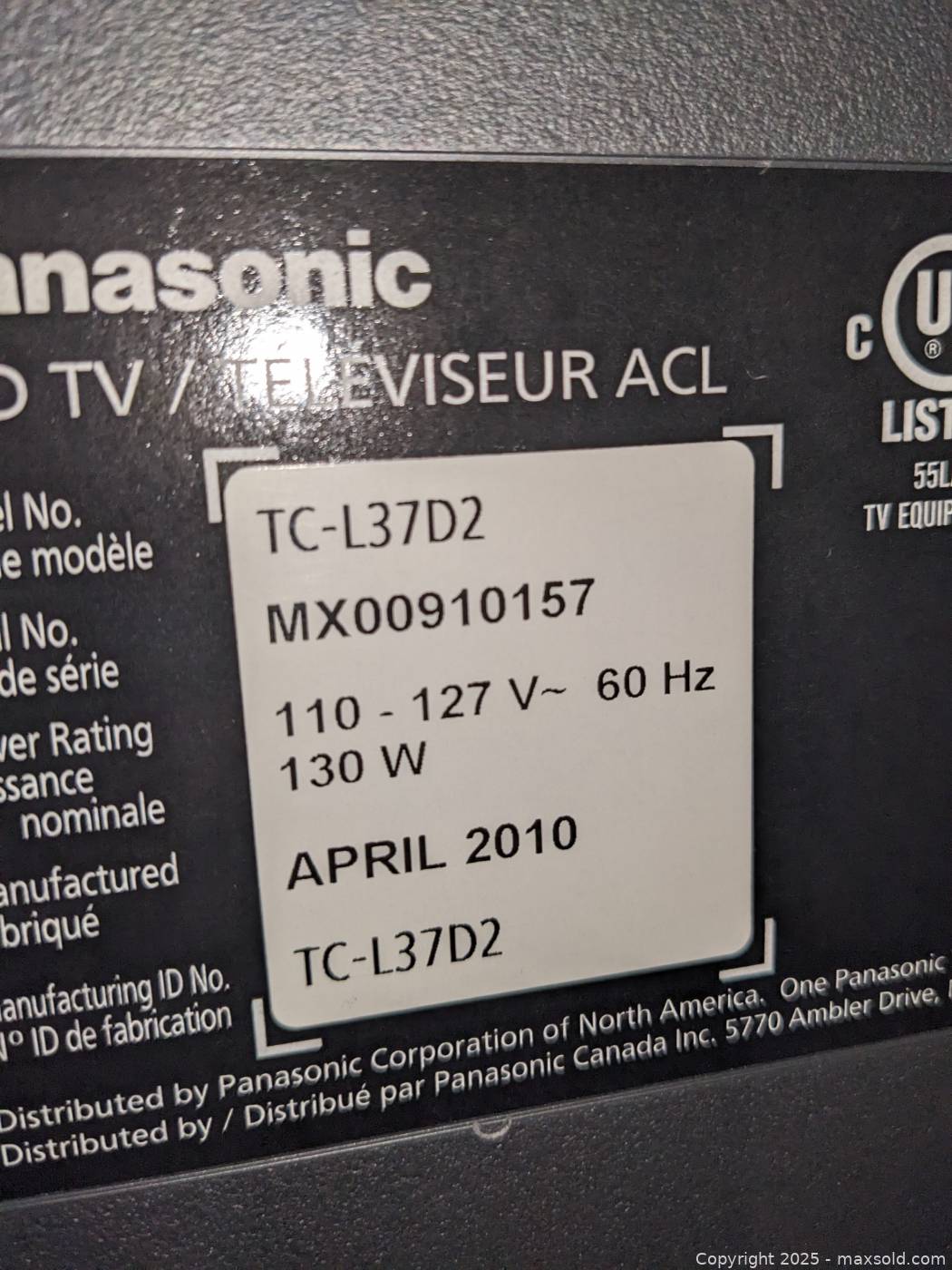 Panasonic 37" LCD TV TC-L37D2 | Maxsold