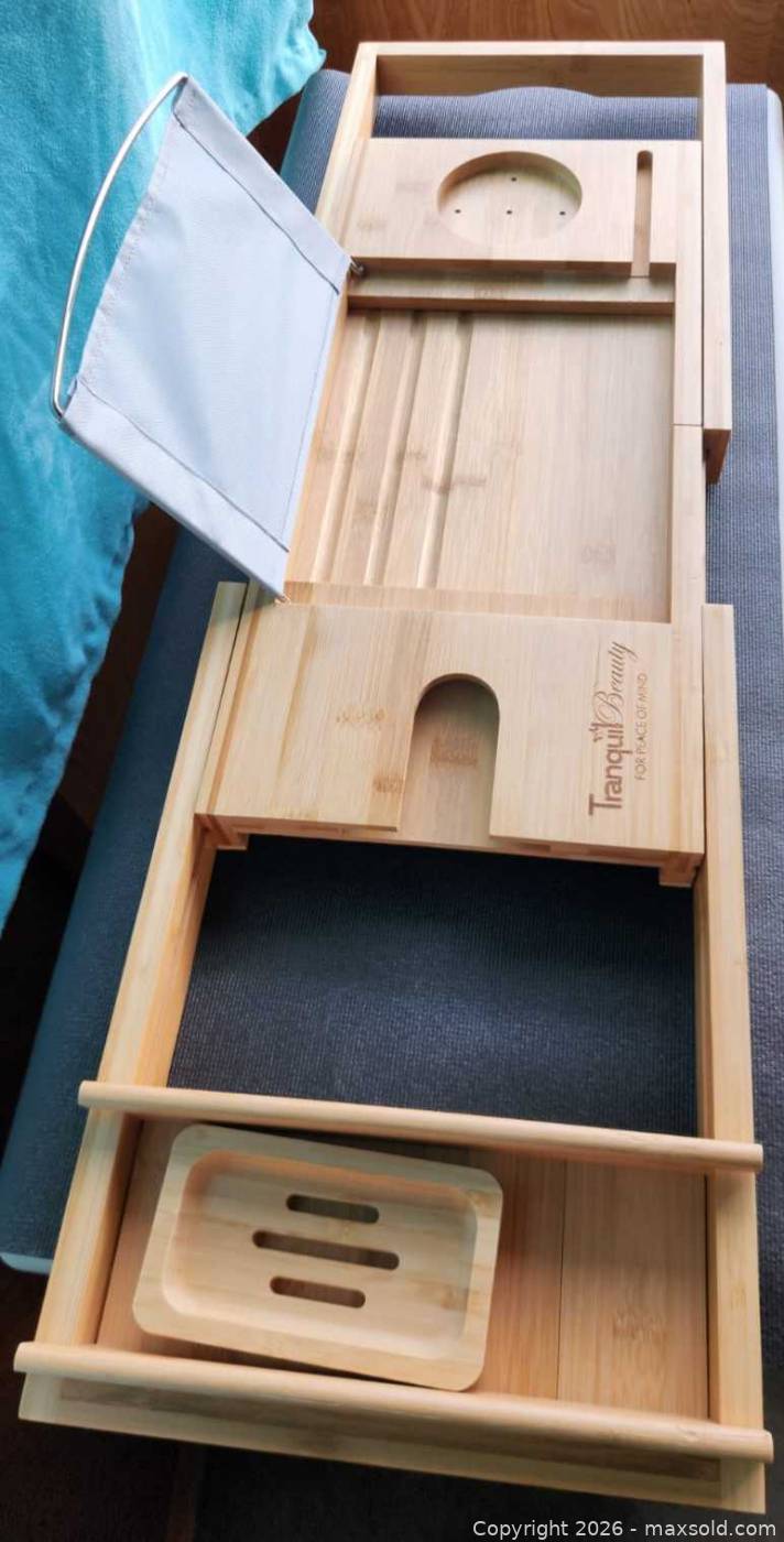 Tranquil Beauty bamboo adjustable bathtub caddy | Maxsold