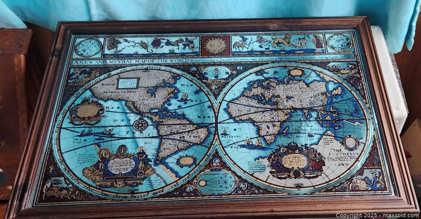 Oversized mirrored 1651 world map wall art | Maxsold