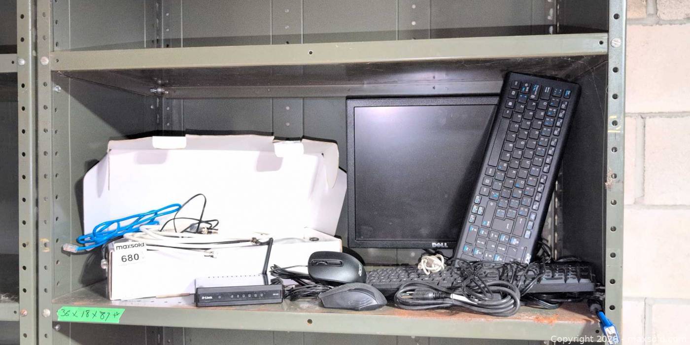 Dell monitor, D-Link DIR-601 router, keyboards, mice and cables | Maxsold