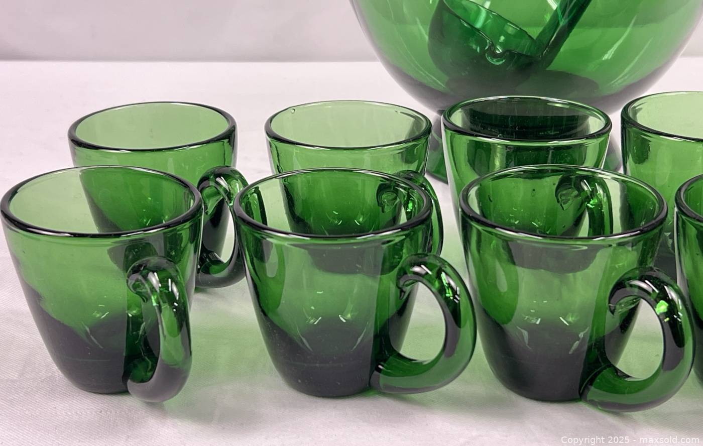 Blenko green glass punch bowl set | Maxsold
