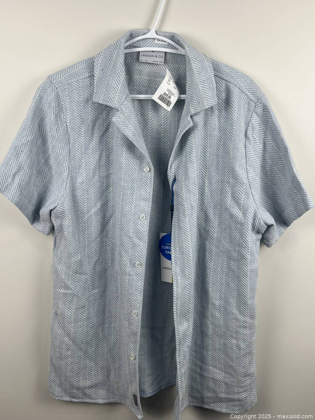 Men's Larsson & Co light blue short-sleeve button-down shirt size large ...