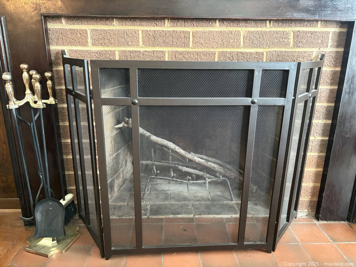 Steel Fireplace Screen and Brass Tool Set | Maxsold