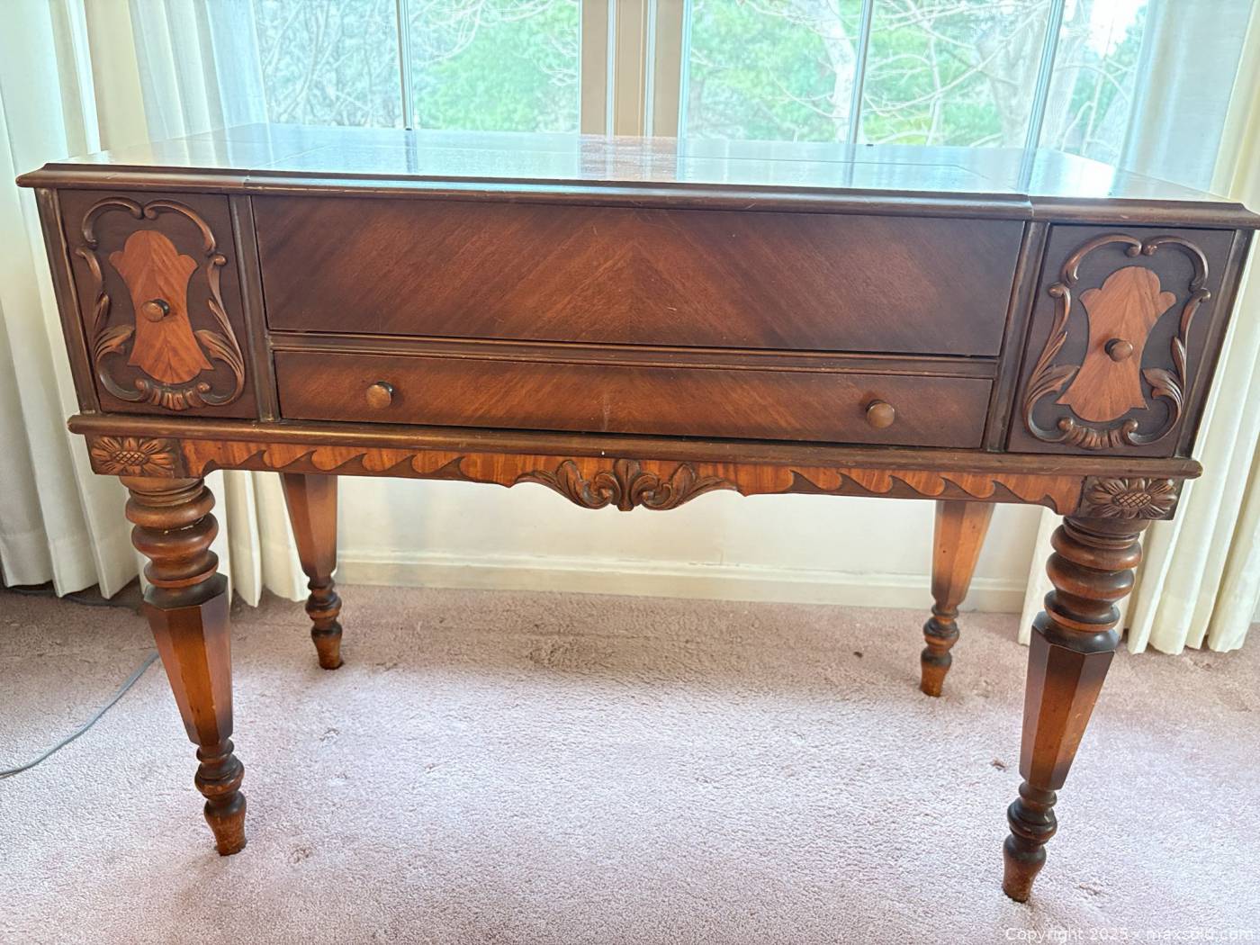 Vintage mahogany-tone drop-front secretary writing table | Maxsold