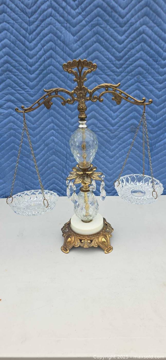 Vintage decorative balance scale with glass bowls | Maxsold