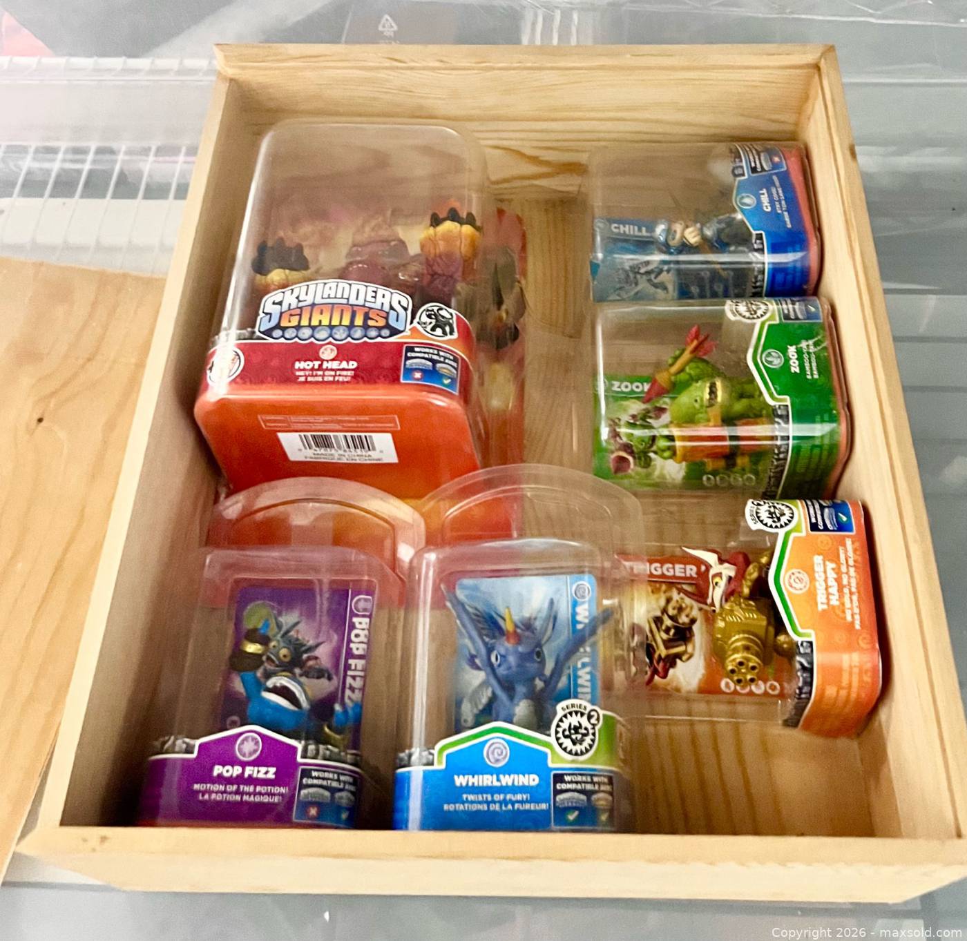 Skylanders figures lot of 6 new in package with wooden box | Maxsold