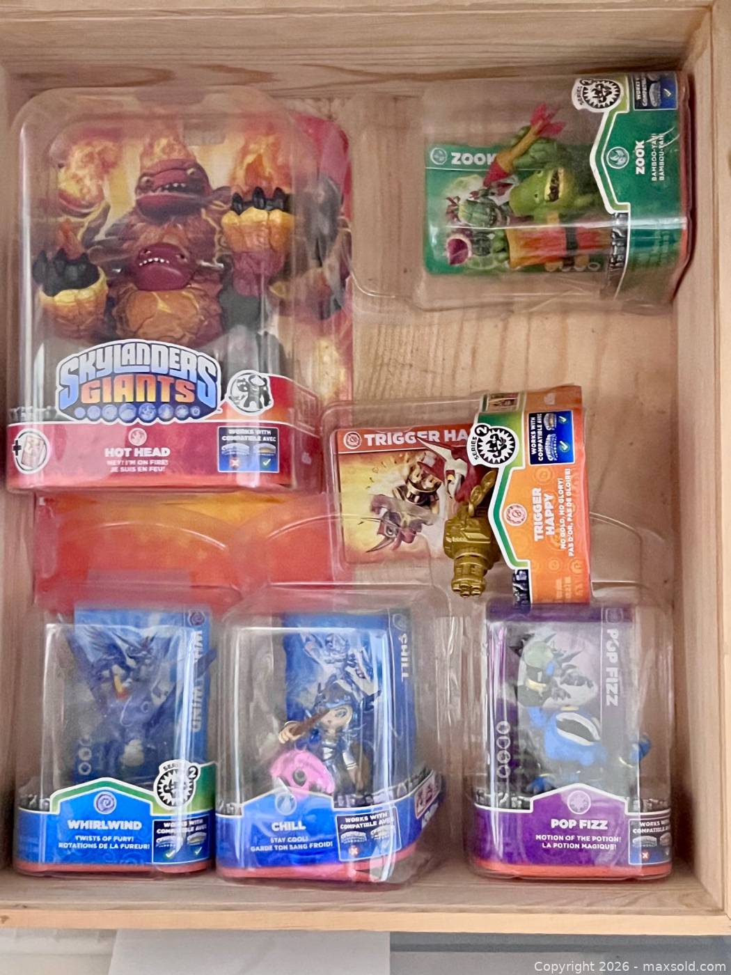 Skylanders figures lot of 6 new in package with wooden box | Maxsold