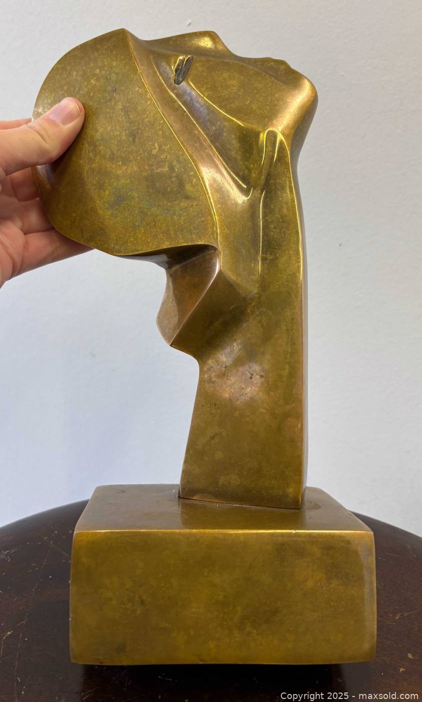 Solid Bronze Modernist Lady Head Sculpture | Maxsold