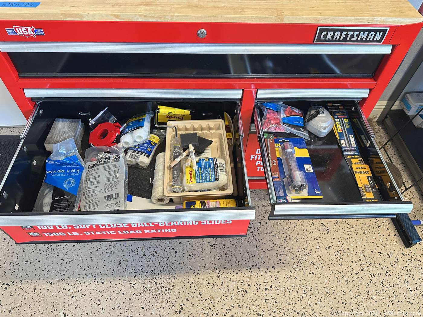 Craftsman rolling tool chest with butcher-block top and tools | Maxsold