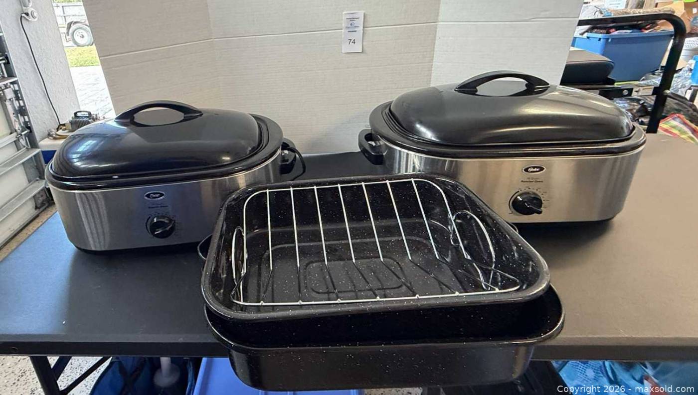 Oster stainless electric roaster ovens and enamel roasting pan | Maxsold