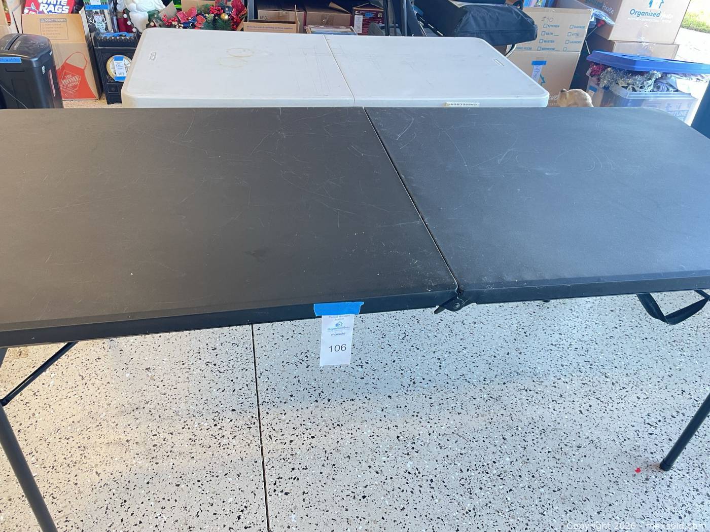 Pair folding plastic tables, 72"x30" and 48"x24" | Maxsold