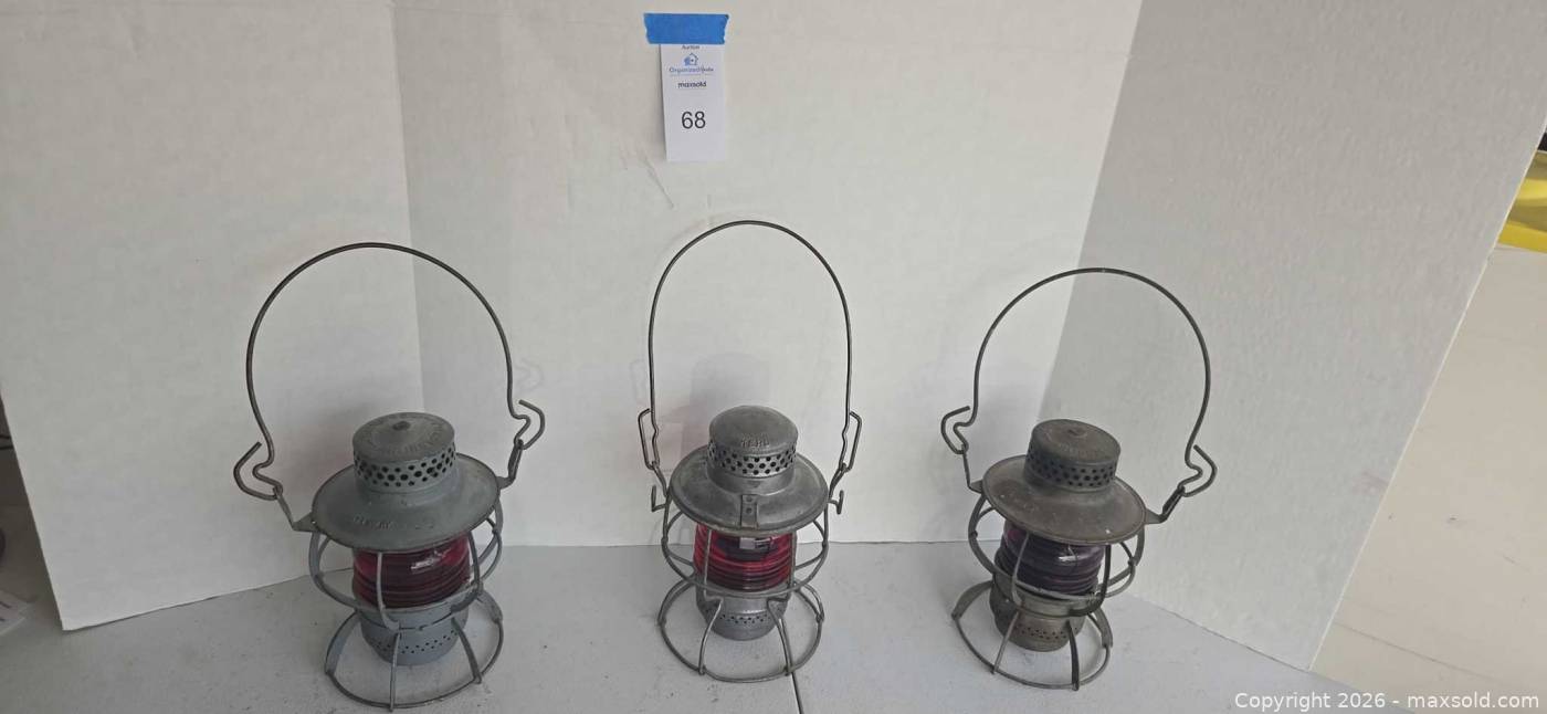 Adlake Railroad Lanterns, 3 Red Globes | Maxsold