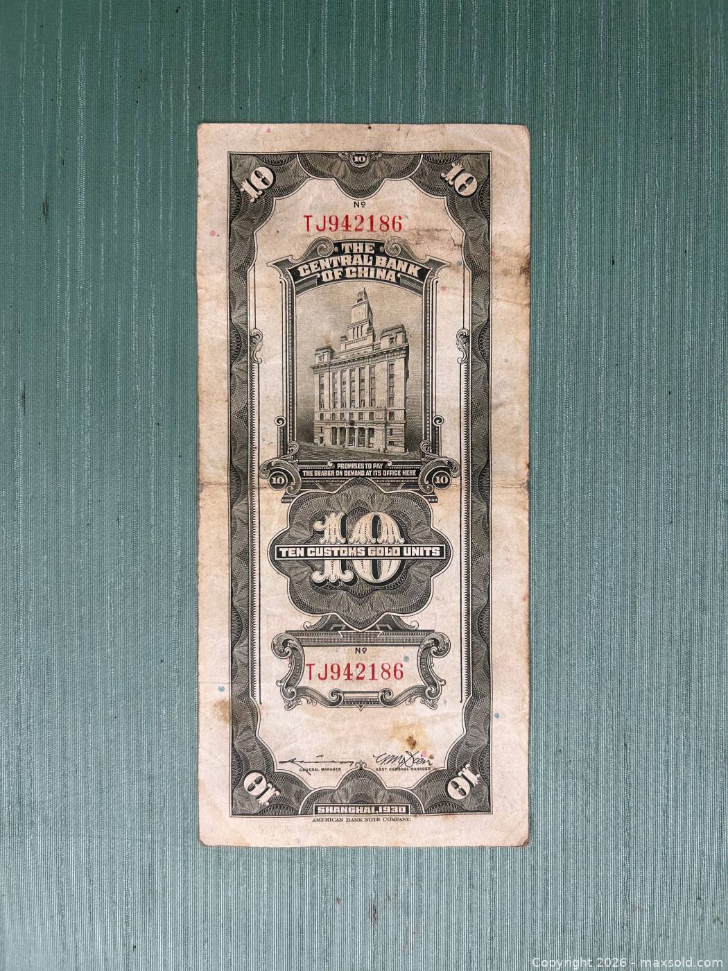 1930 China 10 Customs Gold Unit Banknotes | Maxsold