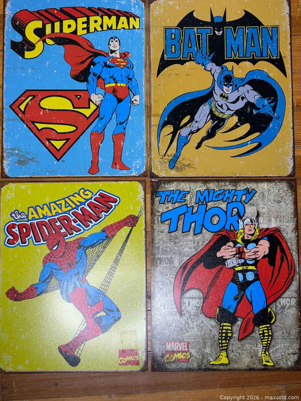 Set of four retro comic metal wall signs | Maxsold