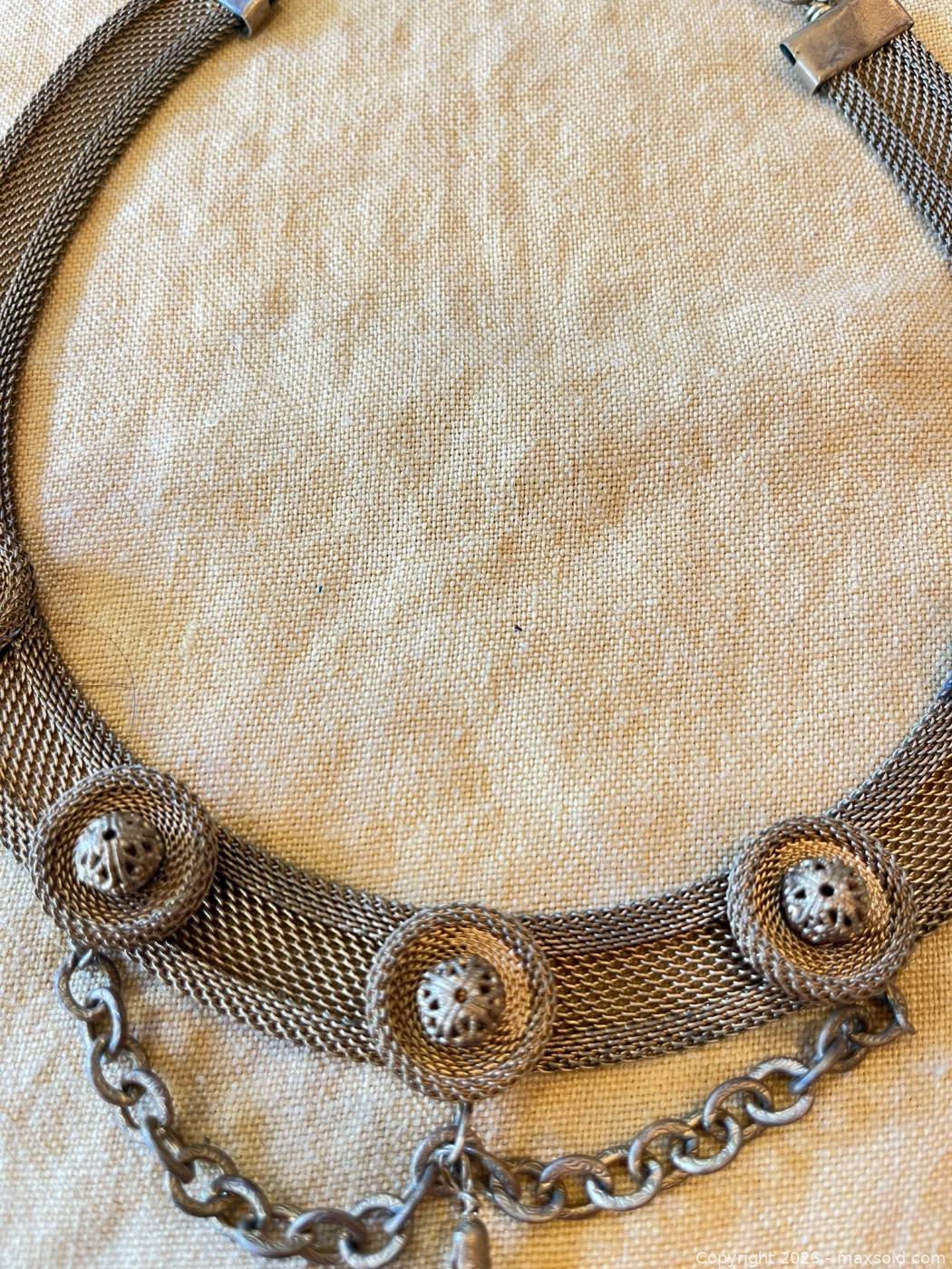 Vintage silver-tone mesh choker and tassel earrings | Maxsold