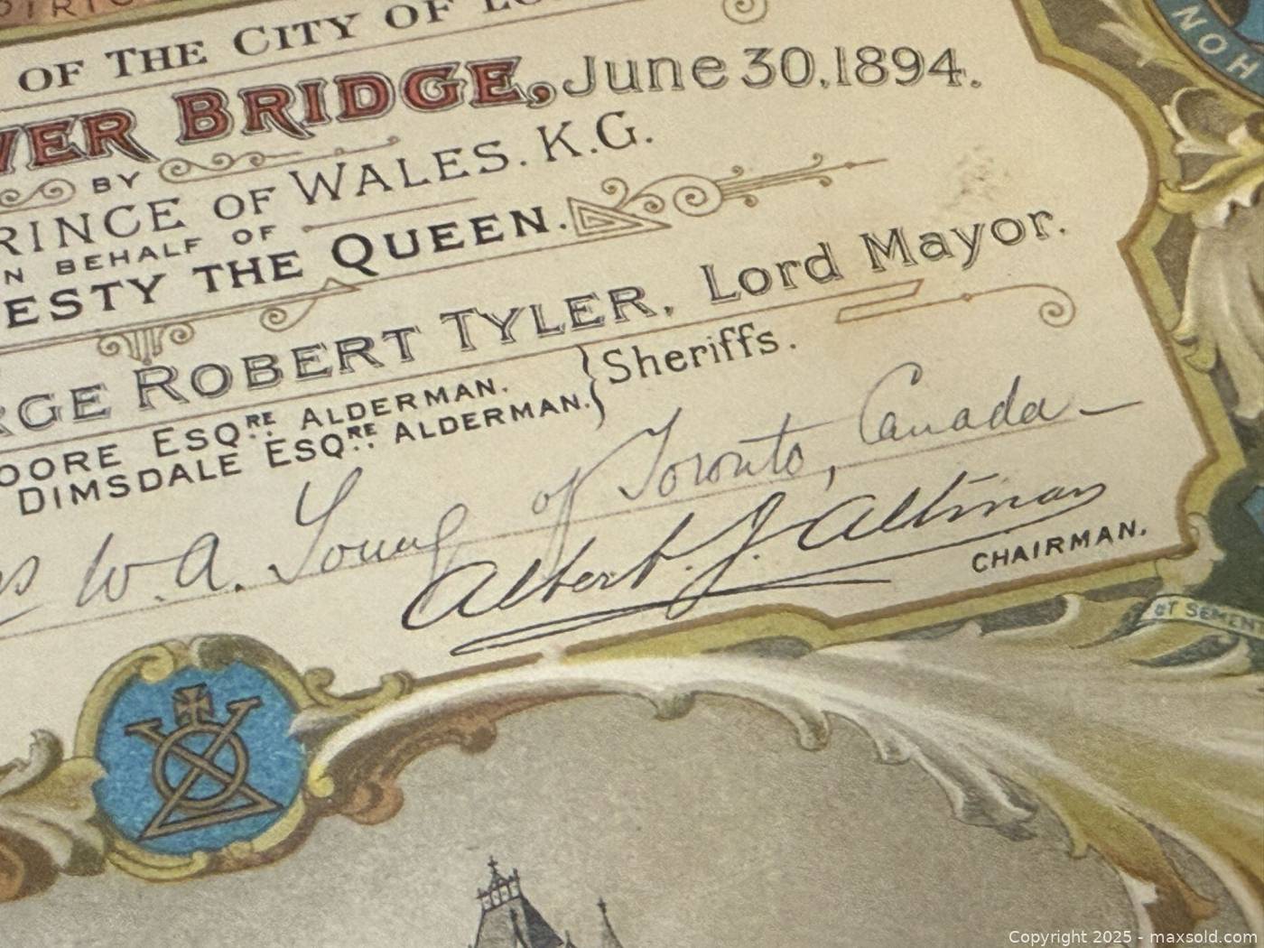 1894 London Tower Bridge Opening Invitation | Maxsold