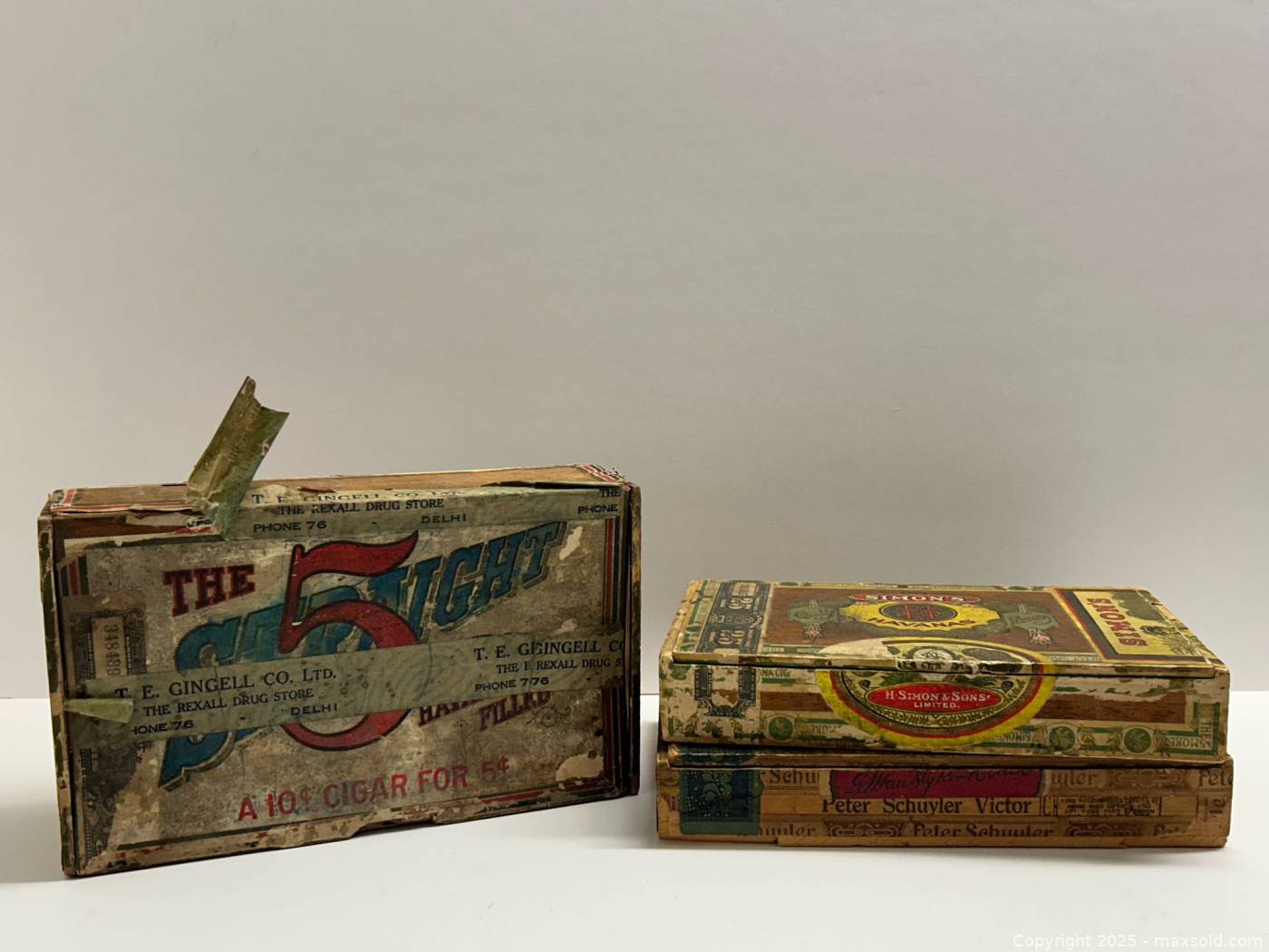 Three antique wooden cigar boxes | Maxsold