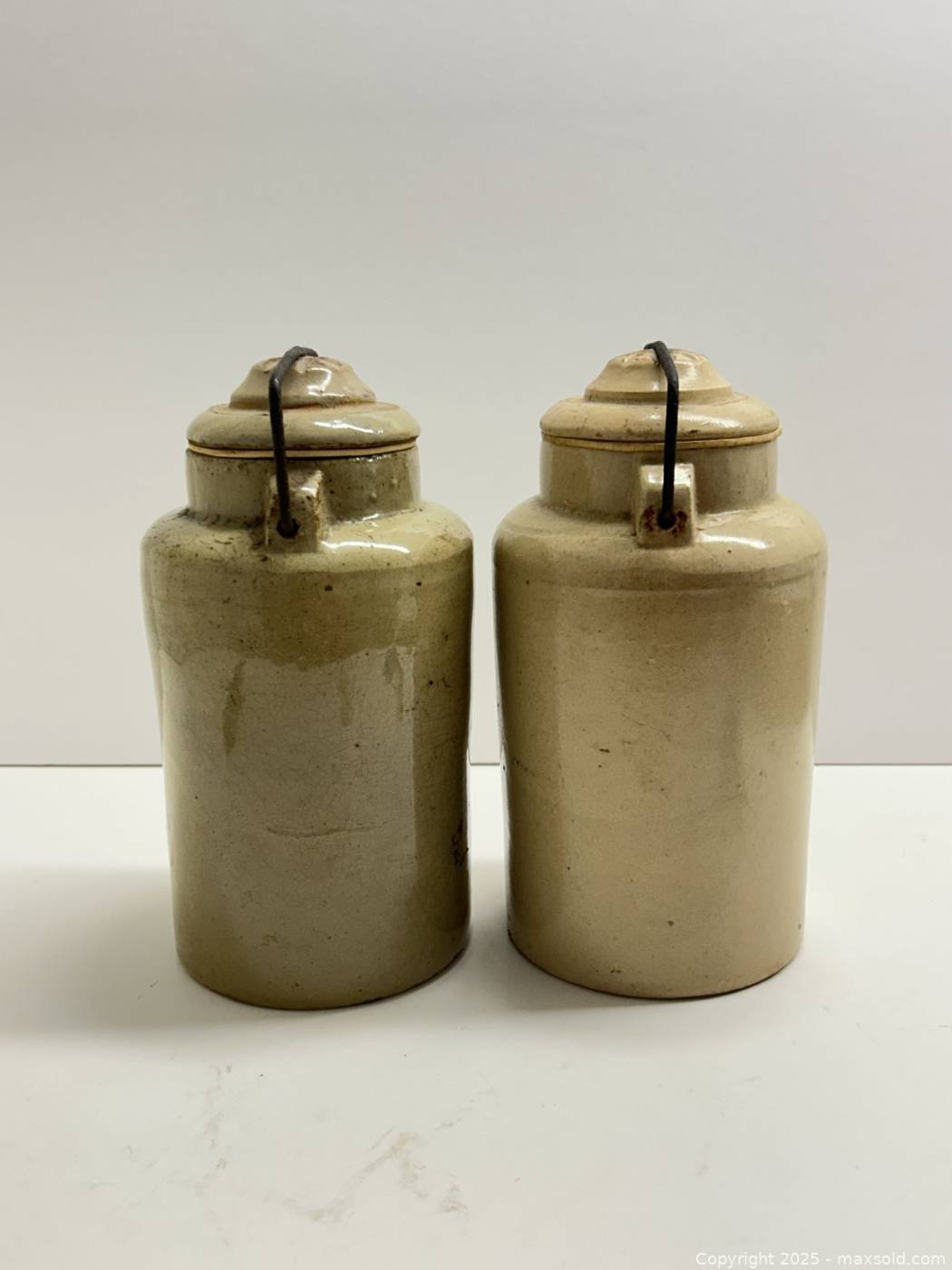 Pair Glass Brothers Weir stoneware canning jars | Maxsold